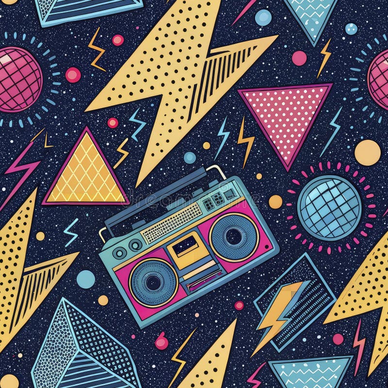 Retro 80s Neon Geometric Pattern Design Stock Illustration ...