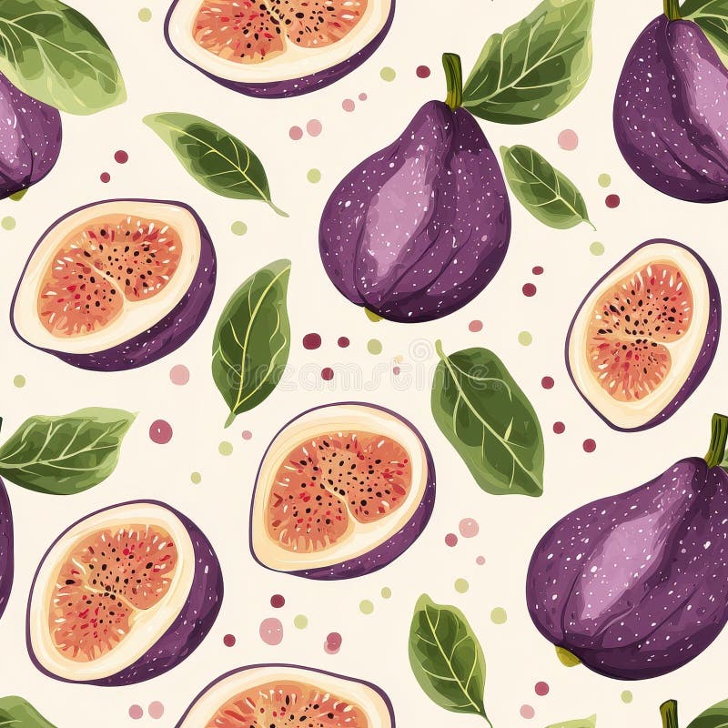 Unique Pattern Featuring Fresh Figs in Various Artistic Arrangements Ideal for Elegant Textiles ...