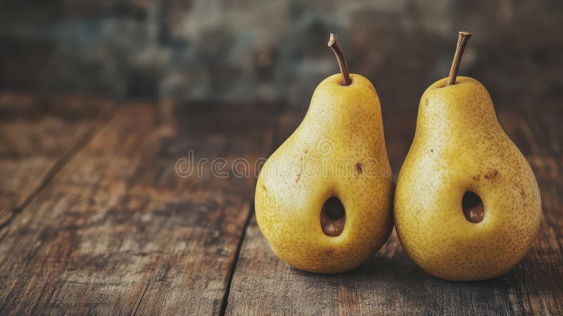 Unique Pears with Holes on Wooden Background Stock Photo - Image of ...