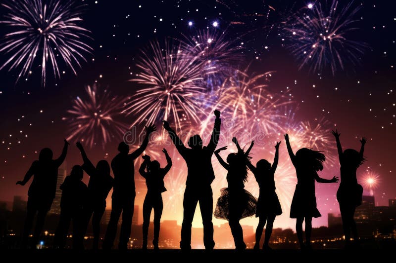 Unique People Dancing Silhouettes with Firework Background.by ...