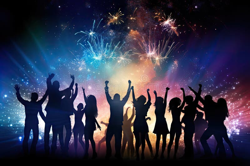 Unique People Dancing Silhouettes with Firework Background.by ...