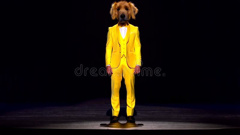 Unique Performance Featuring a Person in a Yellow Suit with a Dog Head ...