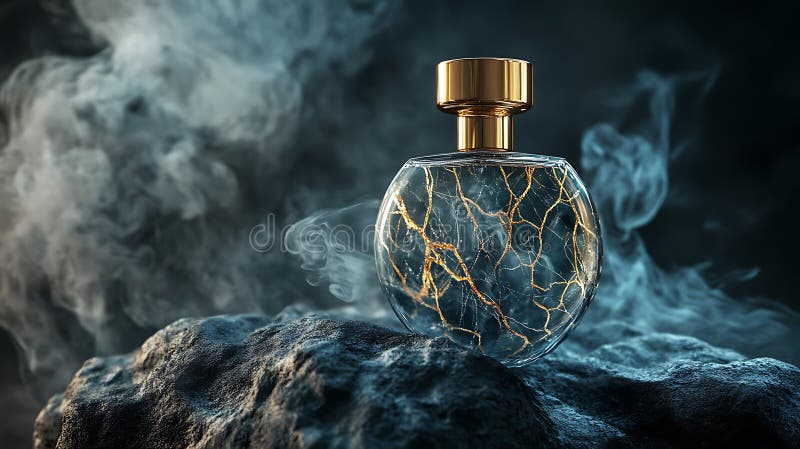 Unique Perfume Bottle with Gold Cracks and Smoky Effect Stock ...