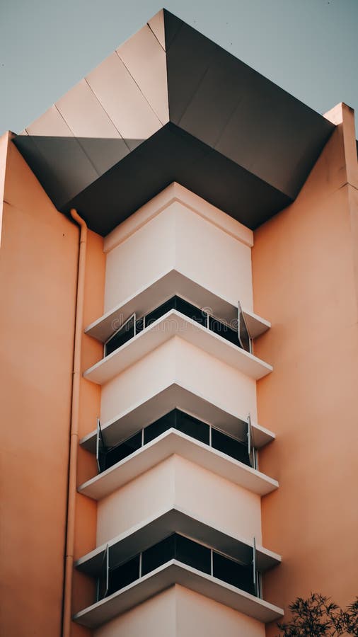 Unique Perspective of a Wood Door with Huge Pillars Stock Image - Image ...