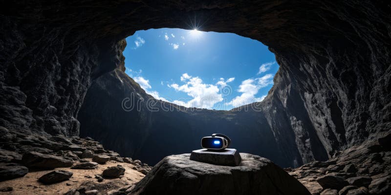 Unique Perspective of a Cave with a Projector Illuminating the Rocky ...