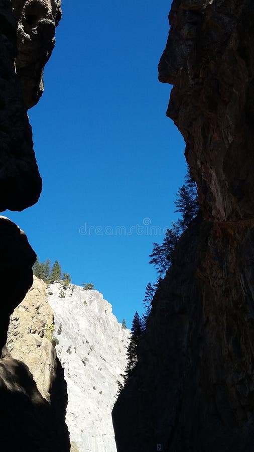 Unique Perspective from Inside Rocky Canyon with Blue Sky Stock Image ...