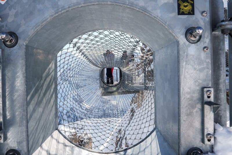 Unique Perspective of Mesh Tunnel at Murren Ski Resort, Switzerland ...