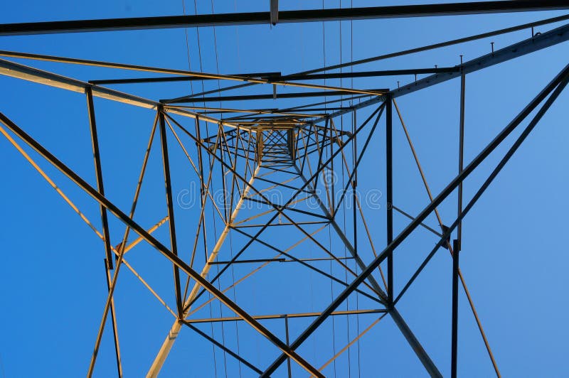 Unique Perspective Transmission Tower Patterned Against Sky Stock Photo ...