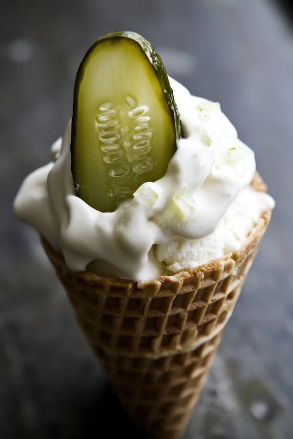 Unique Pickle and Ice Cream Cone Dessert with Waffle Cone and Whipped ...