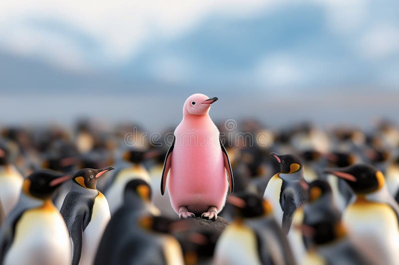 Unique Pink Penguin Stands Out among Crowd of Black and White Penguins ...