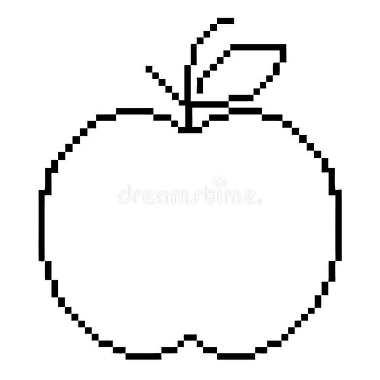 Unique Pixel Art Apple Illustration with Leaf and Outline for Creative ...