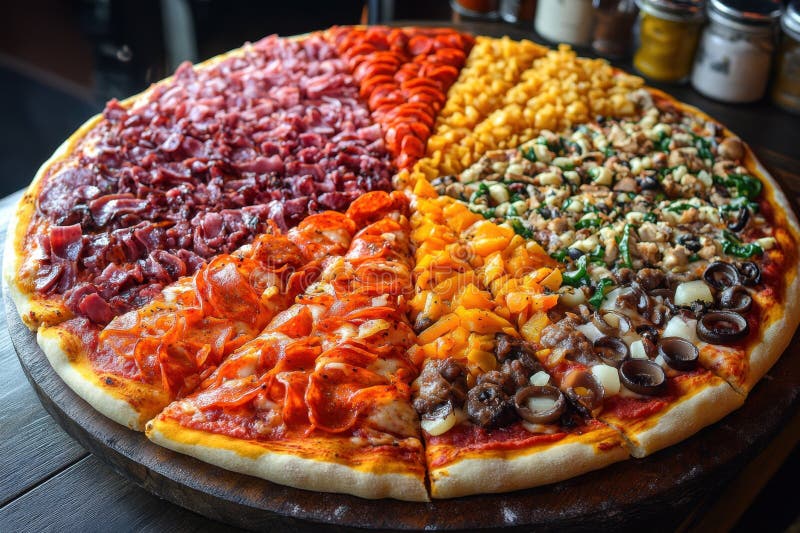 Unique Pizza Creation Featuring Multiple Toppings and Varieties Served ...