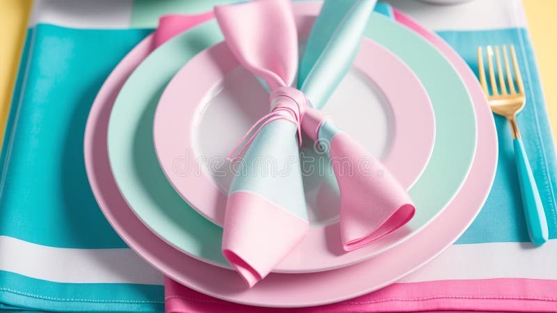 A Unique Place Setting with Pink and Blue Plates and Napkins AI ...