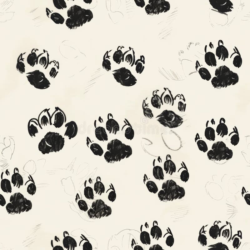 Unique and Playful Design Features Multiple Black Dog Paw Prints ...