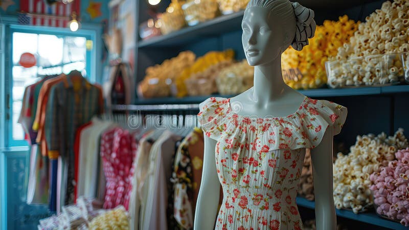 Unique Popcorn Dress on Mannequin in Boutique Display Stock Image ...