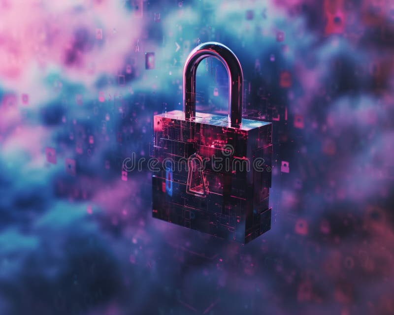Unique Portrayal of a Digital Padlock Floating in an Abstract Cyber ...