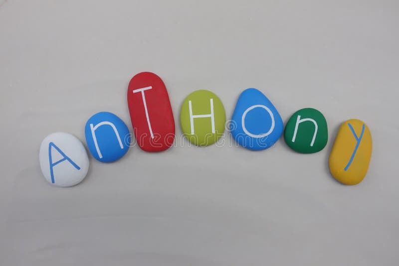 Anthony, Masculine Given Name with Colored Stones Over White Sand Stock ...