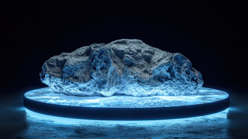 Unique Product Display Features Textured Rock on Glowing Podium ...
