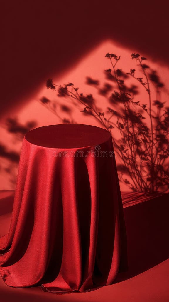 Unique Red Fabric Draped Table Casting Intricate Shadows from Delicate ...