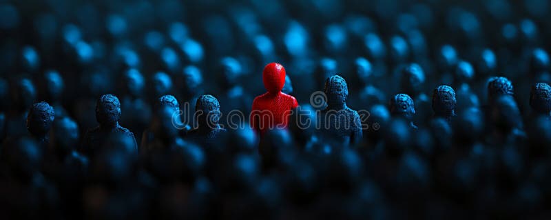 Unique Red Figure Amidst a Crowd of Blue Figures High Quality Image ...