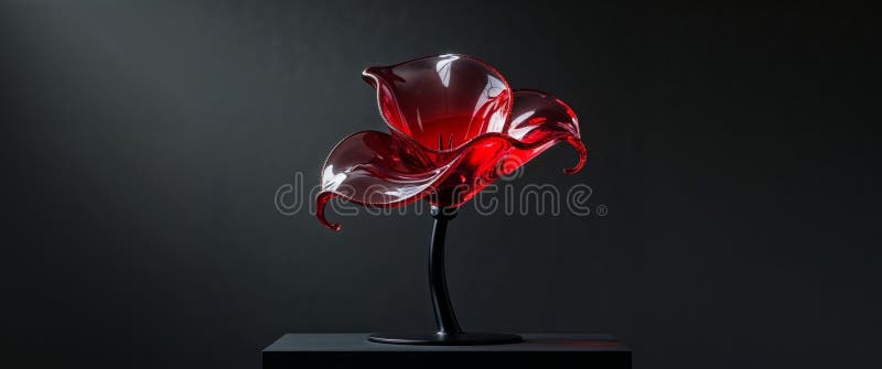 Unique Red Glass Flower Sculpture on Display in a Dark Setting Stock ...