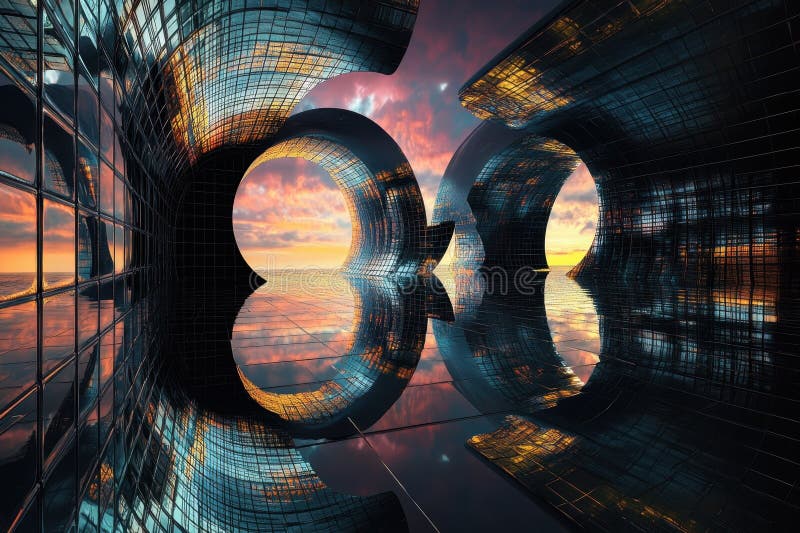 Abstract Architectural Structures Reflect Sunset in a Futuristic ...