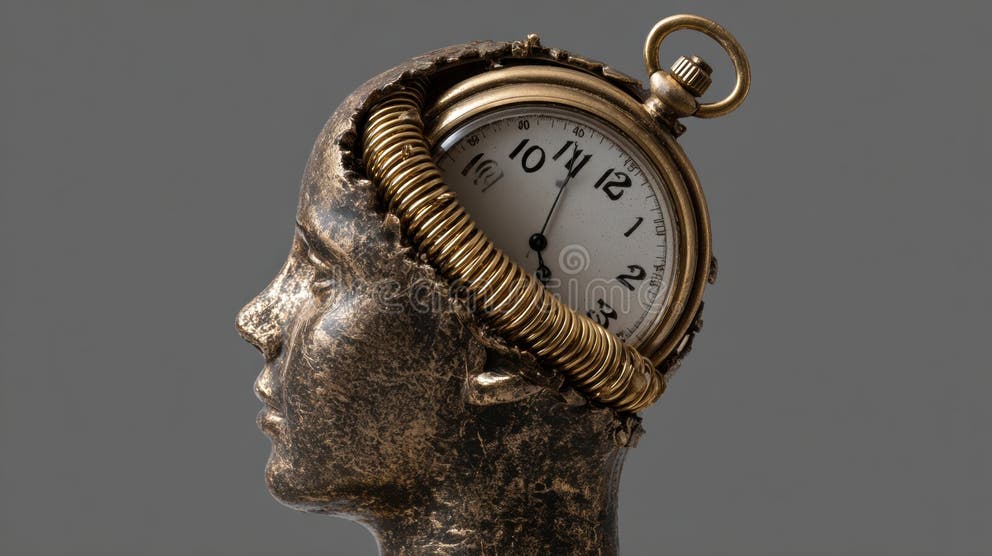 Stopwatch Transforms into Coiled Spring within Metallic Head Design, Representing the Concept of ...