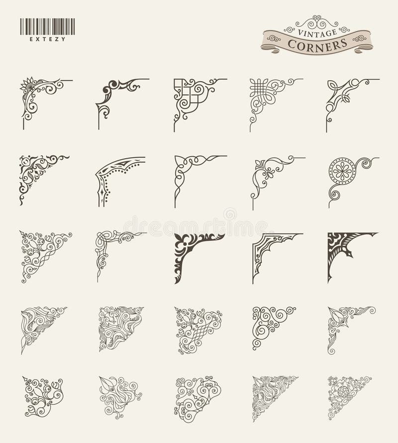 Unique Retro Corner for Frames Set. Vintage Vector Patterns for ...