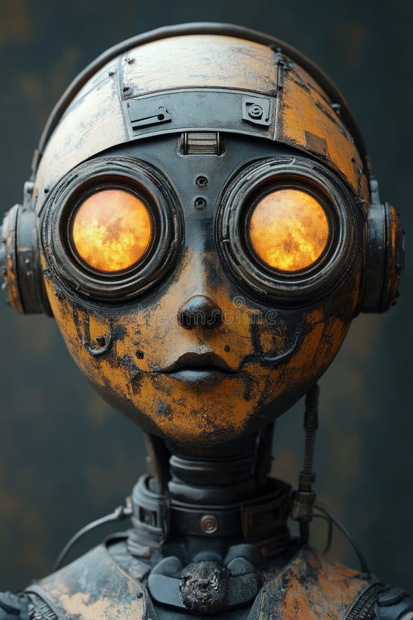 Unique Retro Robot Figure with a Distressed Finish Standing on a Rustic ...