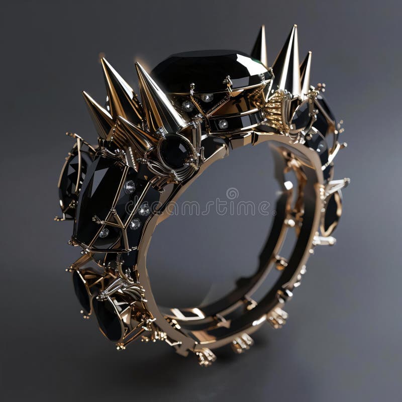 Unique Ring Design Features Black Gold Spikes Wheellike Structure Grey ...