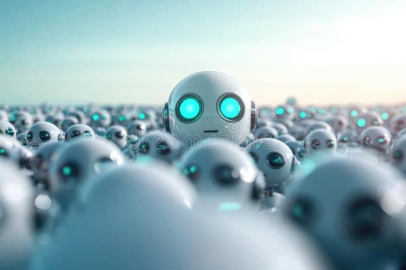 Unique Robot Stands Out among Identical Robots in Futuristic Landscape ...