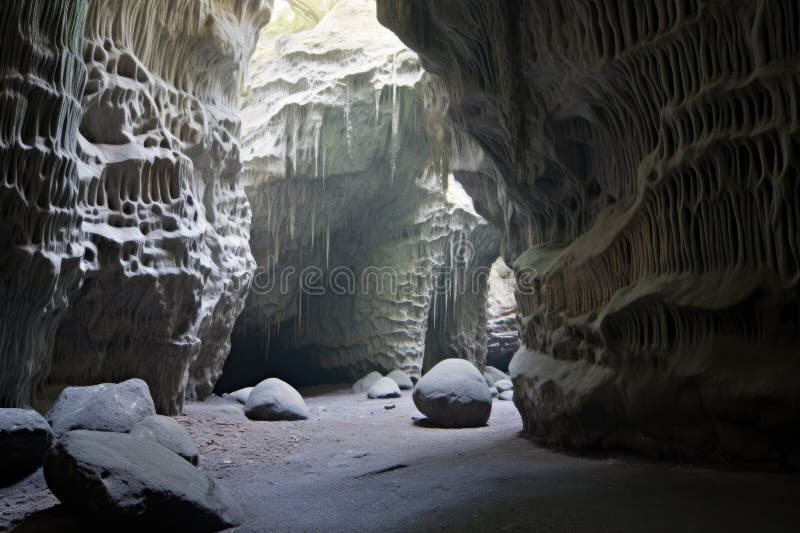 Unique Rock Formations Inside a Lava Tube Cave Stock Illustration ...