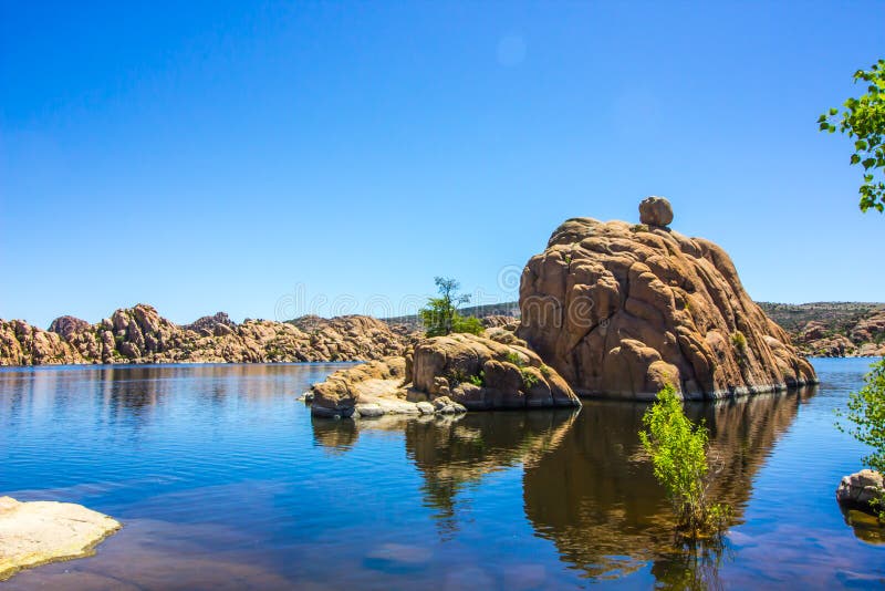 Unique Rock Formation Island in Mountain Lake Stock Photo - Image of ...
