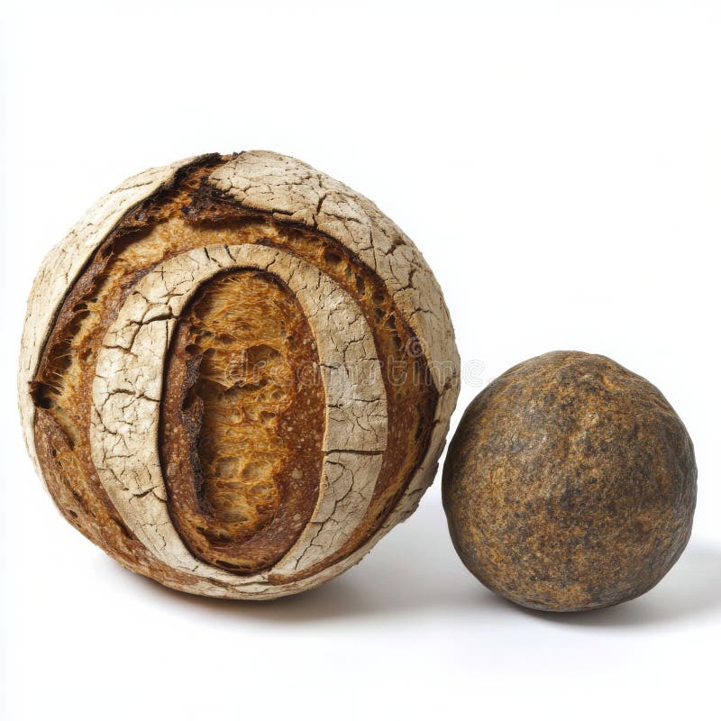 Unique Round Bread and Stone Comparison Showcasing Texture and Shape in ...