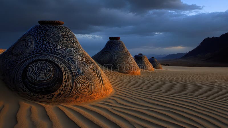 Unique Sand Formations Showcasing Spiral Designs Against a Dramatic ...