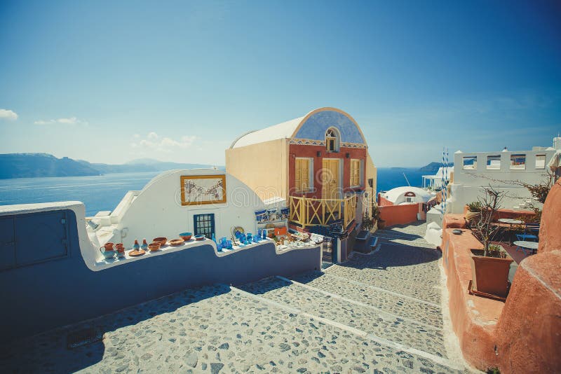 Unique Santorini Architecture. Greece Stock Image - Image of restaurant ...