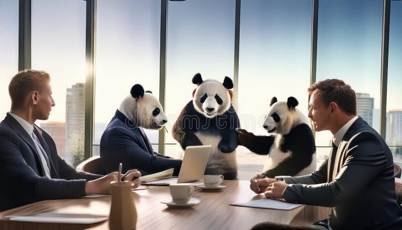 Business Meeting with a Twist a Cute Panda Bear Gathering in a Modern ...