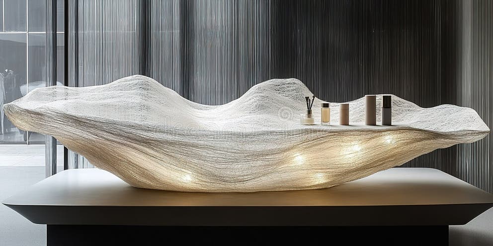 Unique Sculptural Display Featuring Illuminated Shell Design in Modern ...