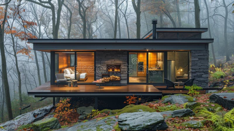 Unique Secluded Cabin Retreat with Modern Interior and Stunning Forest ...