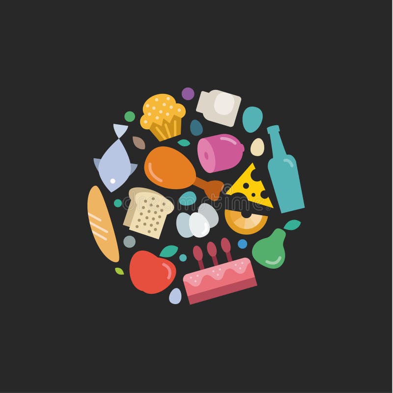 Unique Set of Flat Icons Food Under the Logo, Vector Modern Design ...