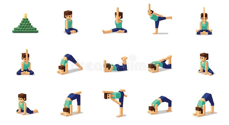 Isometric Voxel Art Yoga Poses Collection Stock Illustration ...
