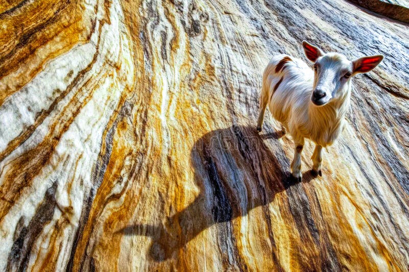 Unique Severance Goat Exploring Marbled Landscape during Bright ...