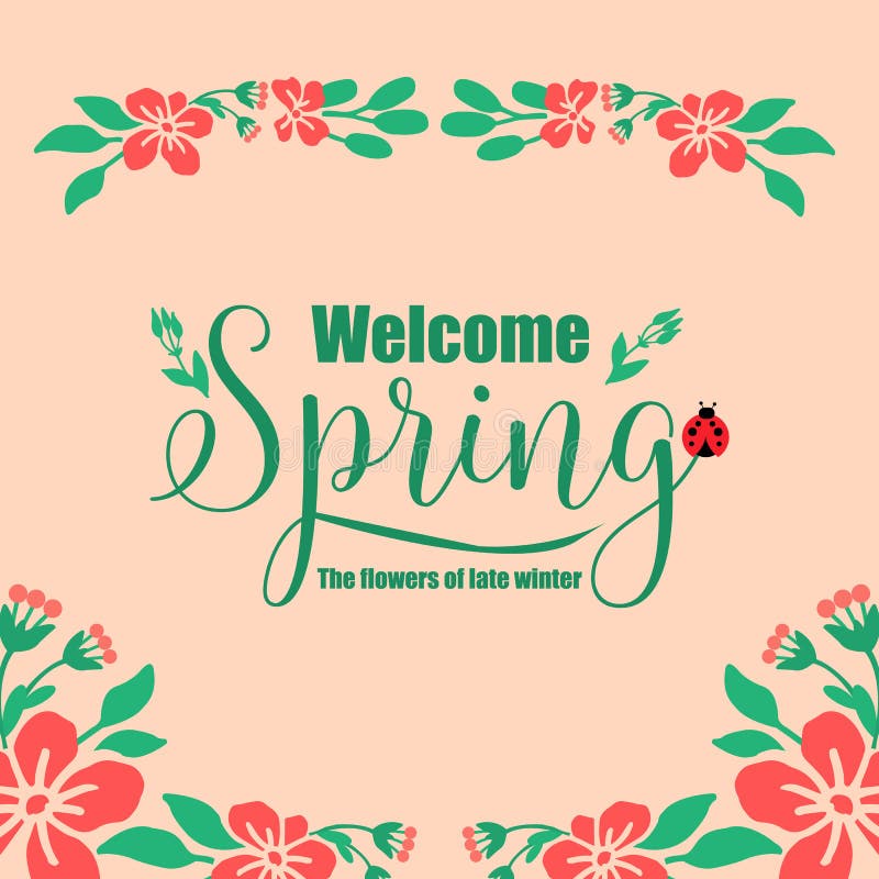 Unique Shape of Welcome Spring Greeting Card, with Seamless Leaf and ...