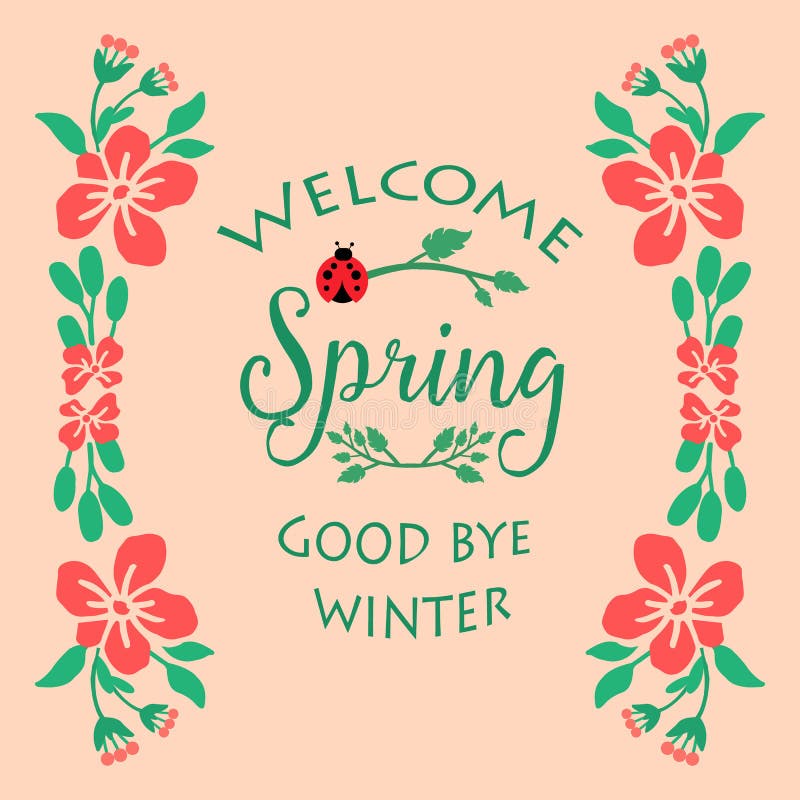 Unique Shape of Welcome Spring Greeting Card, with Seamless Leaf and ...