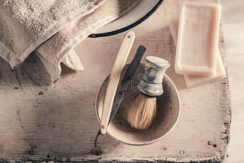 Unique Shaving Set with Soap, Brush and Old Razor Stock Photo - Image ...