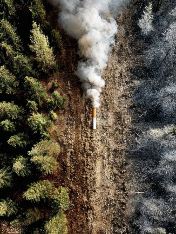 Burning Forest Resembling Cigarette Filter Highlights Environmental Damage and Deforestation ...