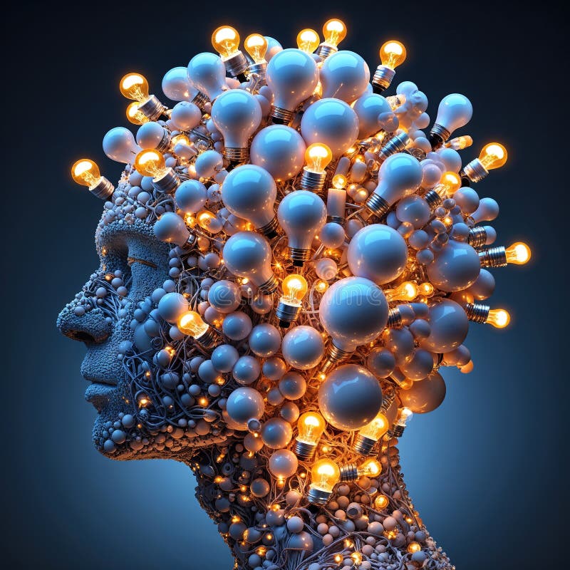 A Unique Silhouette of a Head Filled with Glowing Light Bulbs ...