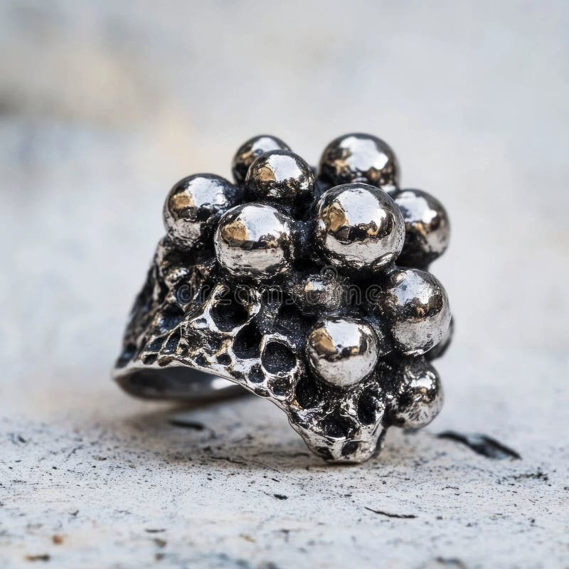 Unique Silver Bubble Ring on Textured Surface Stock Image - Image of ...