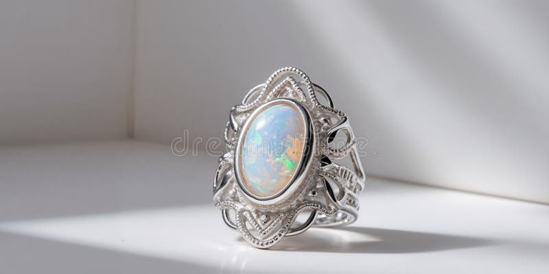 Unique Silver Ring Opalescent Stone Intricate Design Stock Photos ...