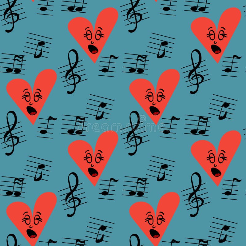 Unique Singing Heart with Notes Seamless Pattern Stock Photo - Image of ...